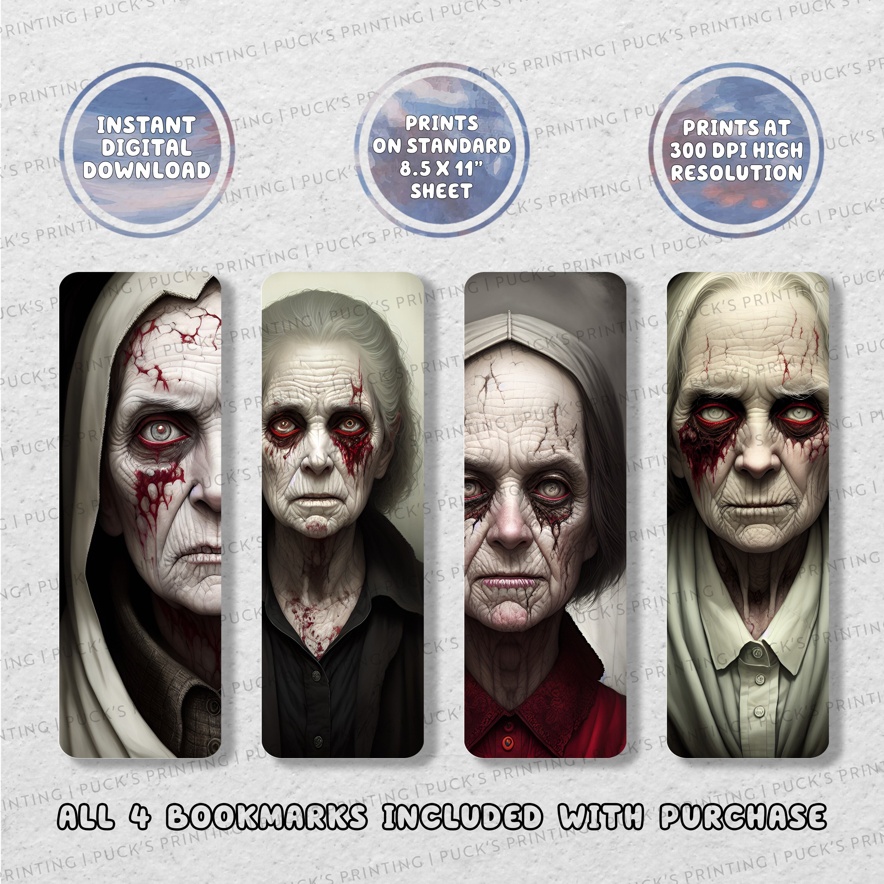 Creepy Nuns Printable Bookmark Set of 4 Printable Bookmarks Instant ...