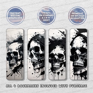 Ink Splatter Skull Printable Bookmark Set of 4 Printable Bookmarks ...