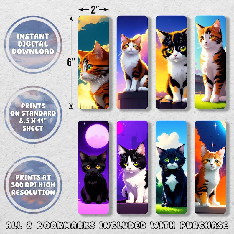 Anime-style Cute Cats Printable Bookmark Set Printable Bookmarks ...