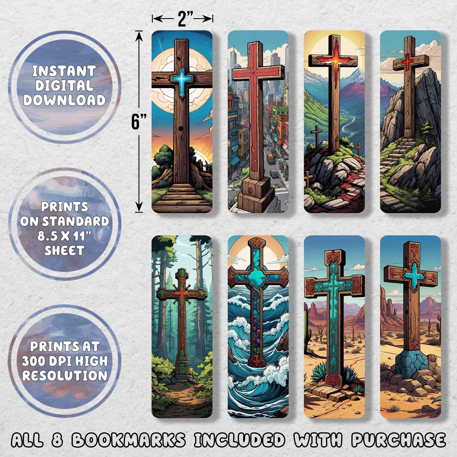 Comic Book Style Crosses Printable Bookmark Set | Printable Bookmarks ...