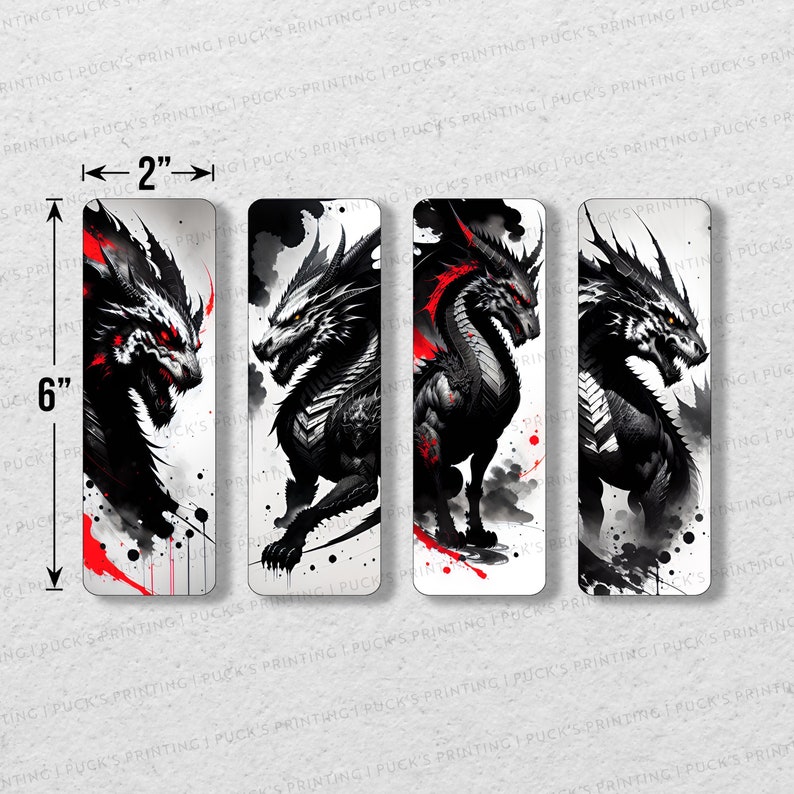 Black & Red Dragon Printable Bookmark Set of 4 Printable - Etsy