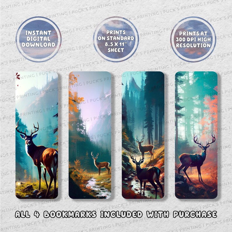 Anime Deer Printable Bookmark Set of 4 Printable Bookmarks - Etsy