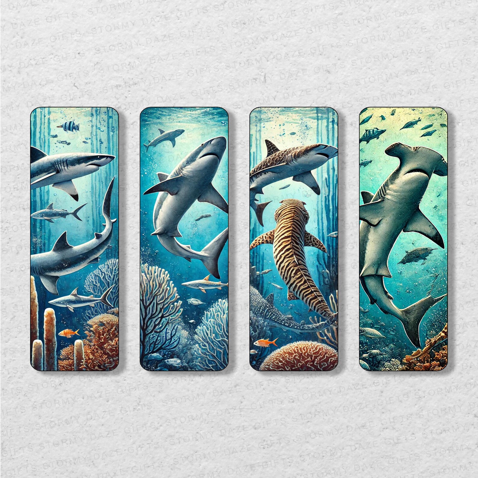 Watercolor Sharks Printable Bookmark Set | Printable Bookmarks ...