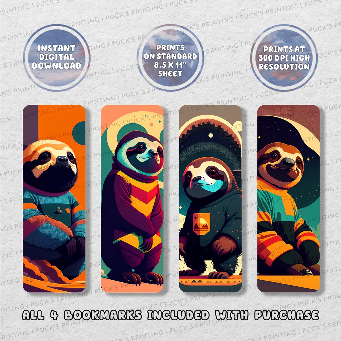 Vintage Sloths Printable Bookmark Set of 4 Printable - Etsy