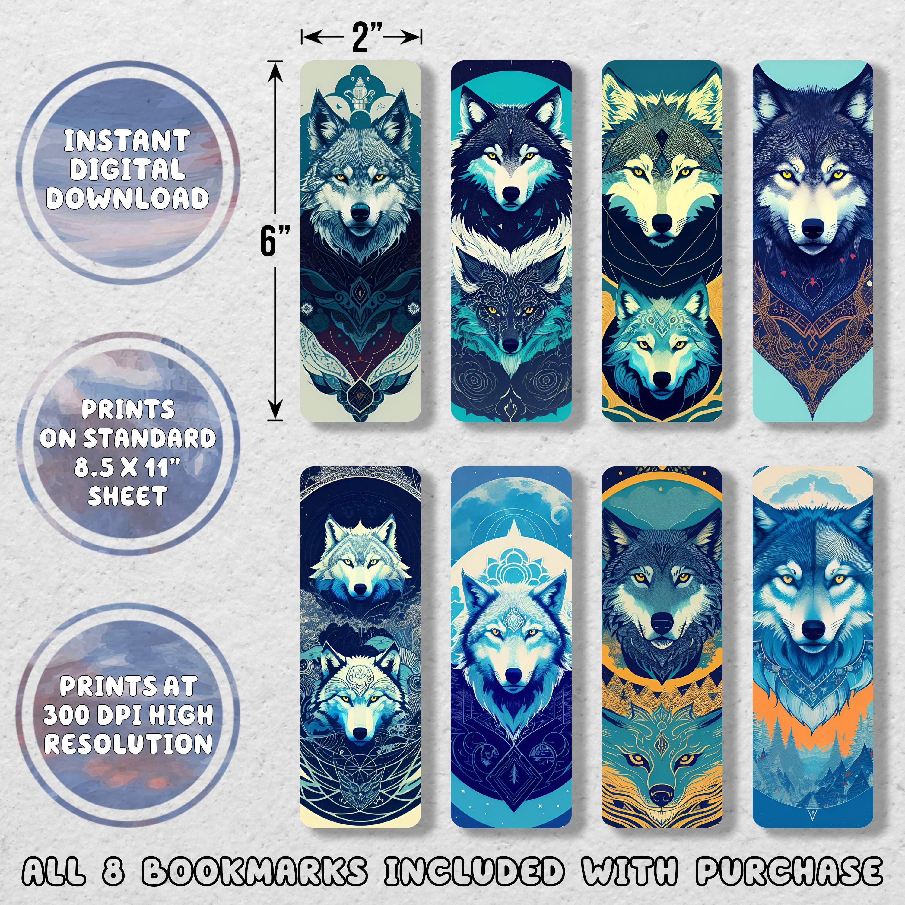 Beautiful Wolf Printable Bookmark Set Printable Bookmarks Instant ...