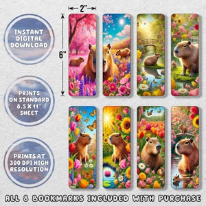 Vibrant Floral Capybaras Printable Bookmark Set | Printable Bookmarks ...