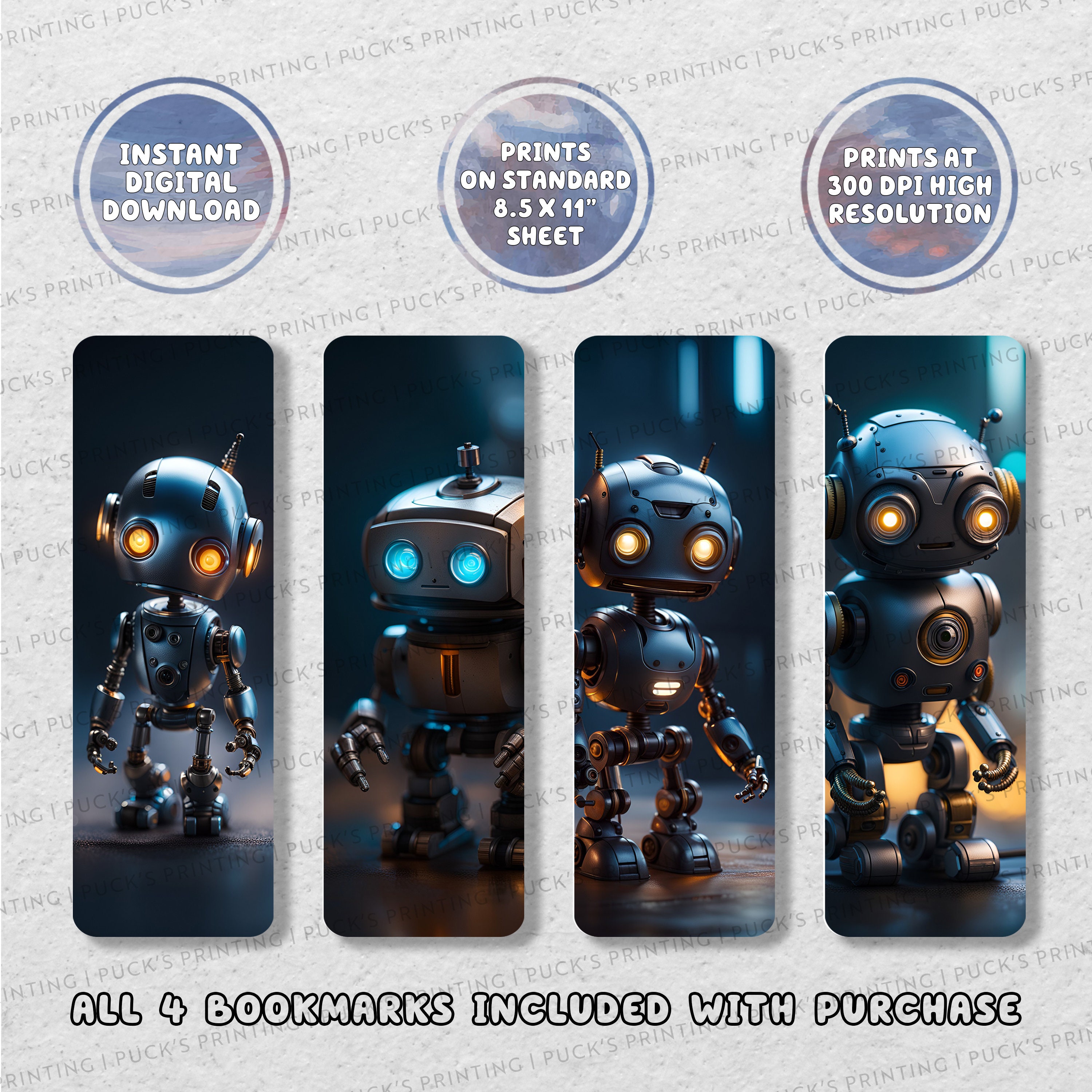 Realistic Robot Printable Bookmark Set of 4 Instant Download - Etsy