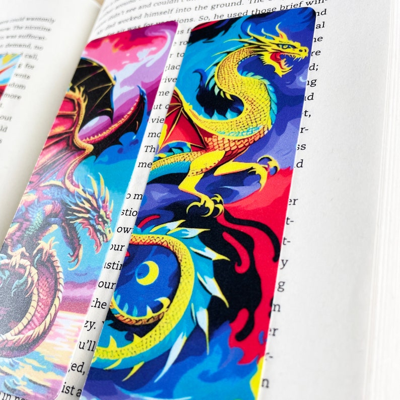 Set of 4 Comic Book Style Dragon Bookmarks Laminated Die Cut Bookmarks ...