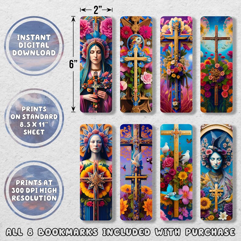 Floral Crosses Printable Bookmark Set Printable Bookmarks - Etsy