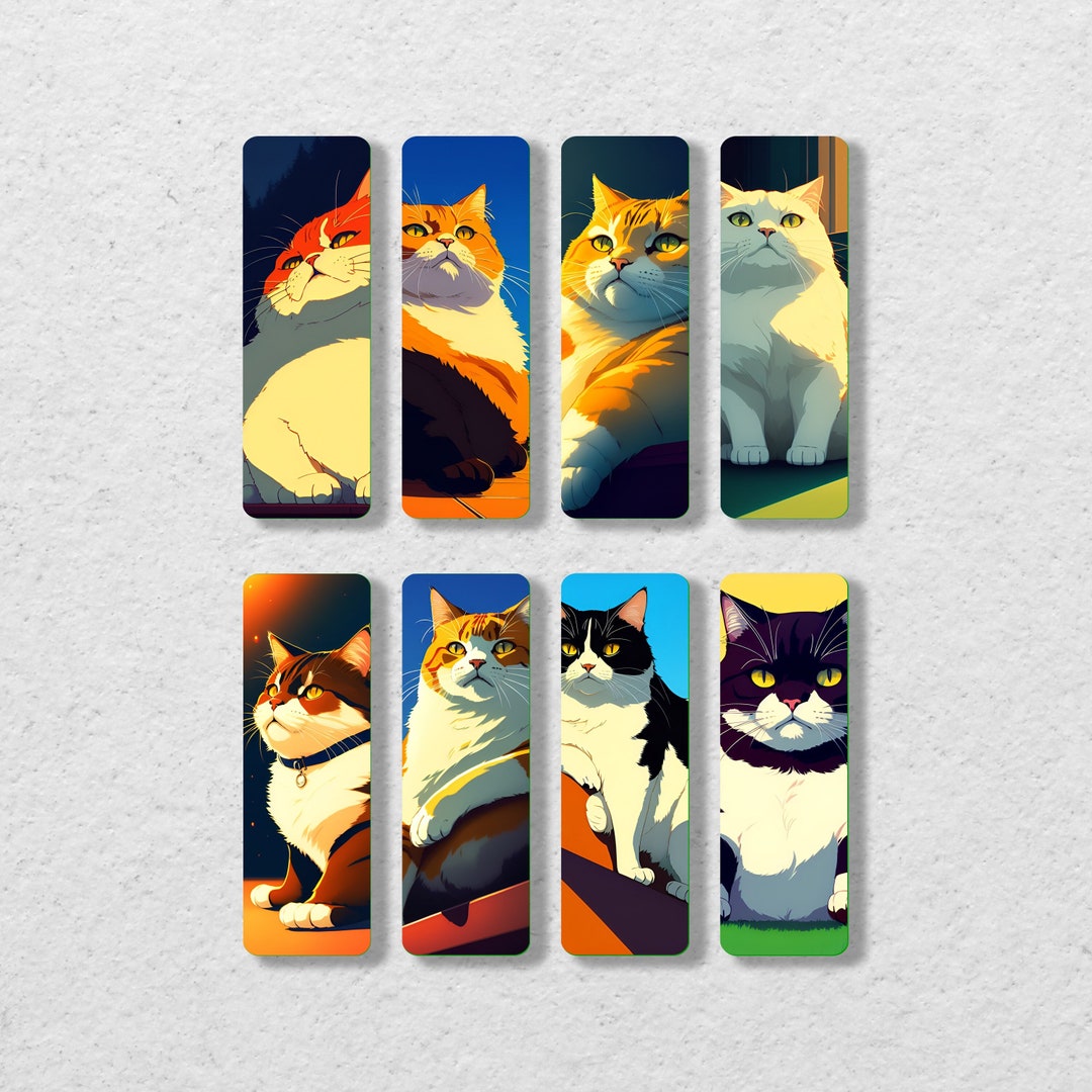 Anime-style Cute Fat Cats Printable Bookmark Set | Printable Bookmarks ...