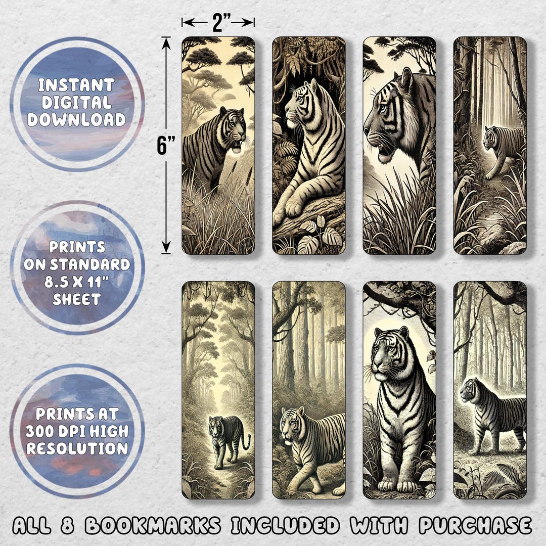 Vintage Tigers Printable Bookmark Set | Printable Bookmarks | Instant ...