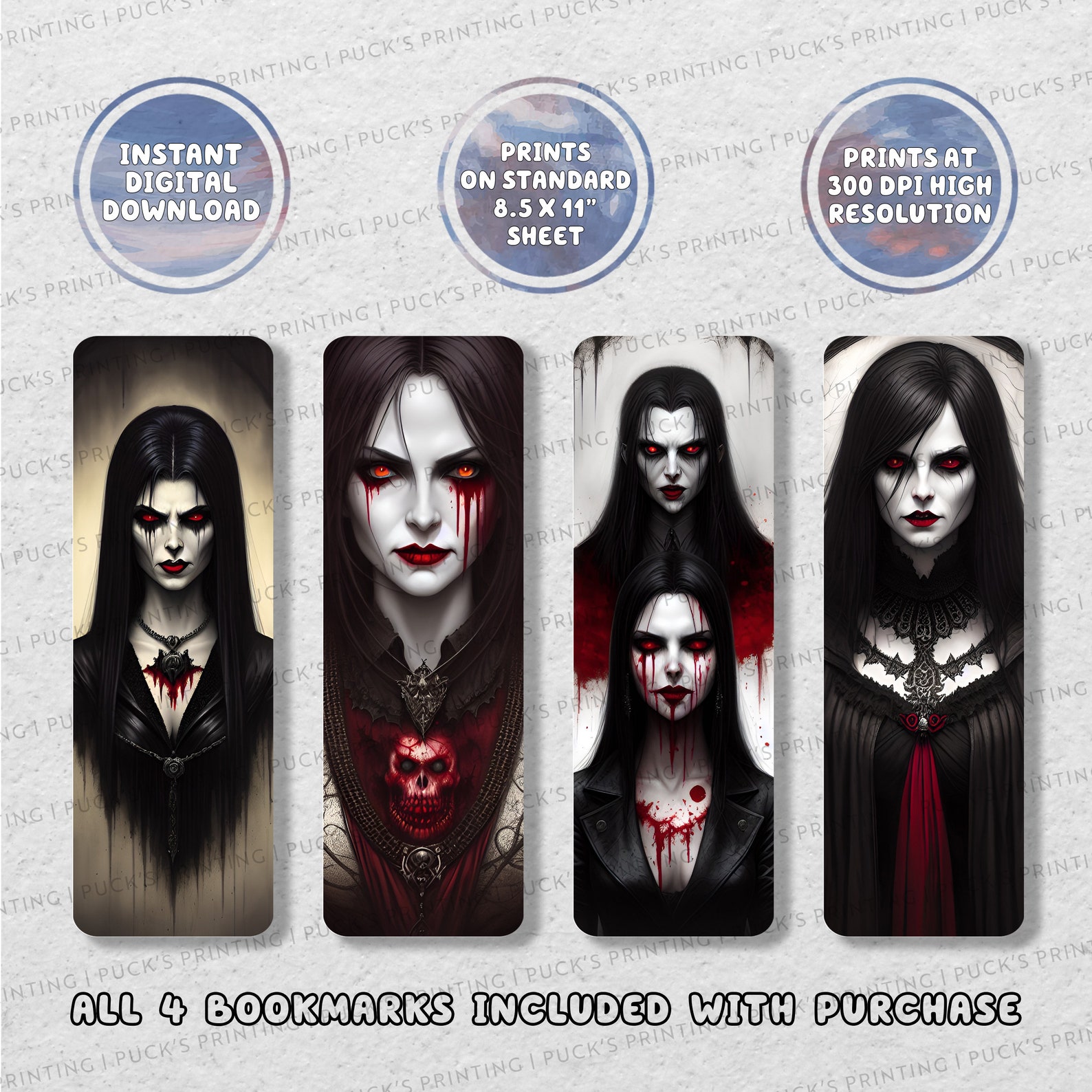 Lady Vampire Printable Bookmark Set of 4 Printable Bookmarks Instant ...