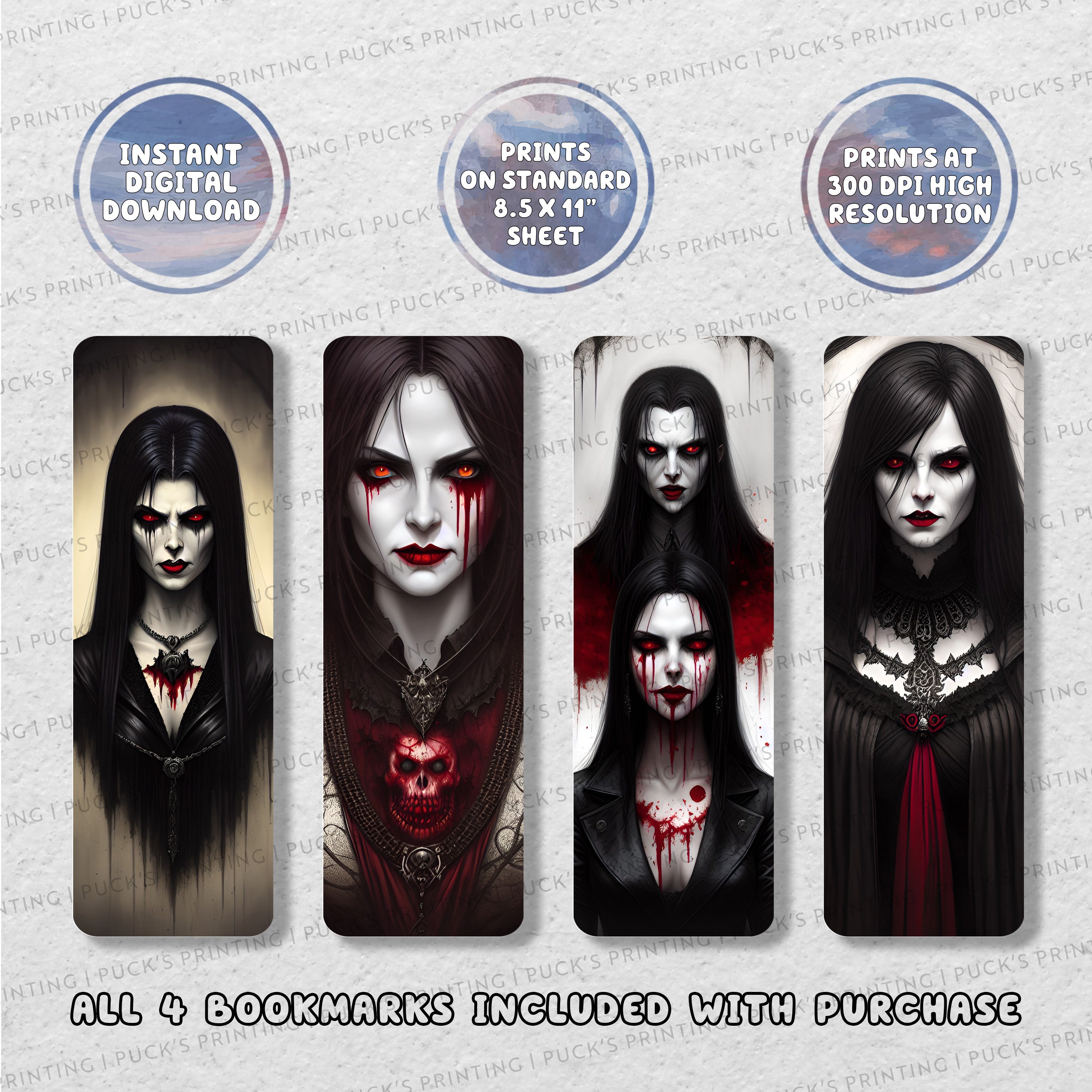 Lady Vampire Printable Bookmark Set of 4 Printable Bookmarks Instant ...