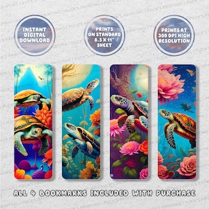 Floral Turtle Printable Bookmarks | Set of 4 (digital Download) - Etsy