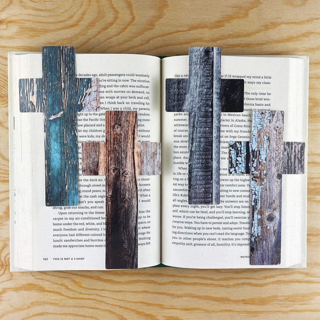 Set of 4 Wood Textured Cross Bookmarks Laminated Die Cut Bookmarks ...