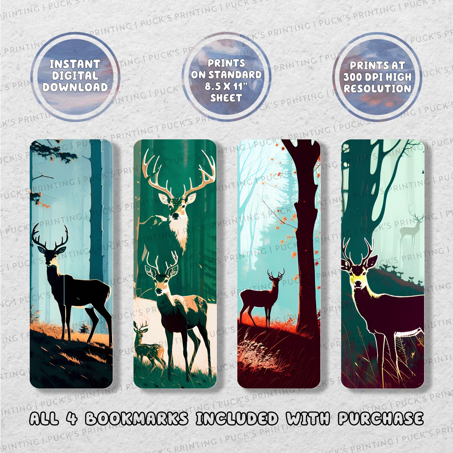 Anime Deer Printable Bookmark Set of 4 Printable Bookmarks Instant ...