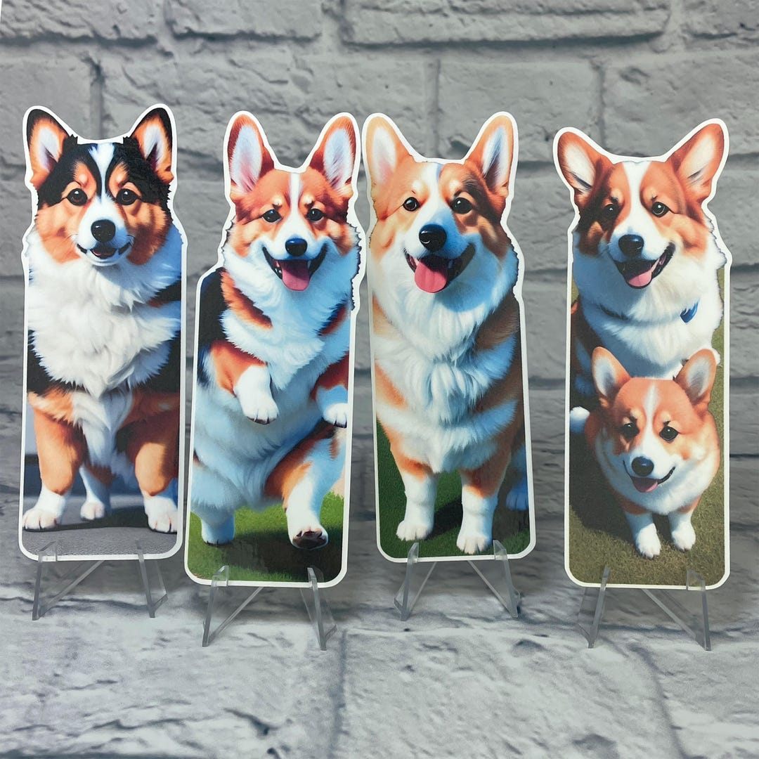 Corgi Bookmarks | Set of 4 | Laminated Die Cut Bookmarks | Cute ...