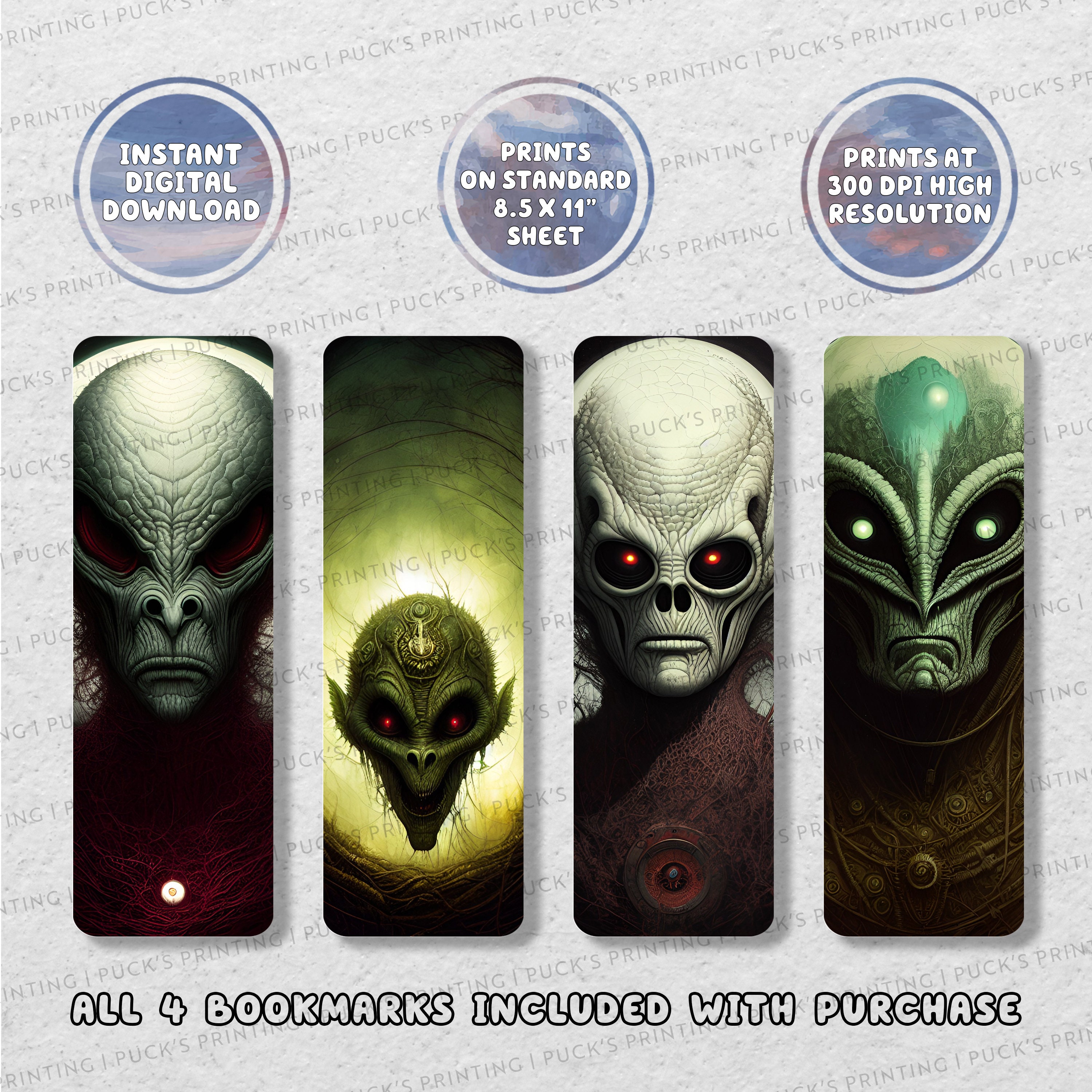 Horror Aliens Printable Bookmark Set of 4 Printable - Etsy Australia