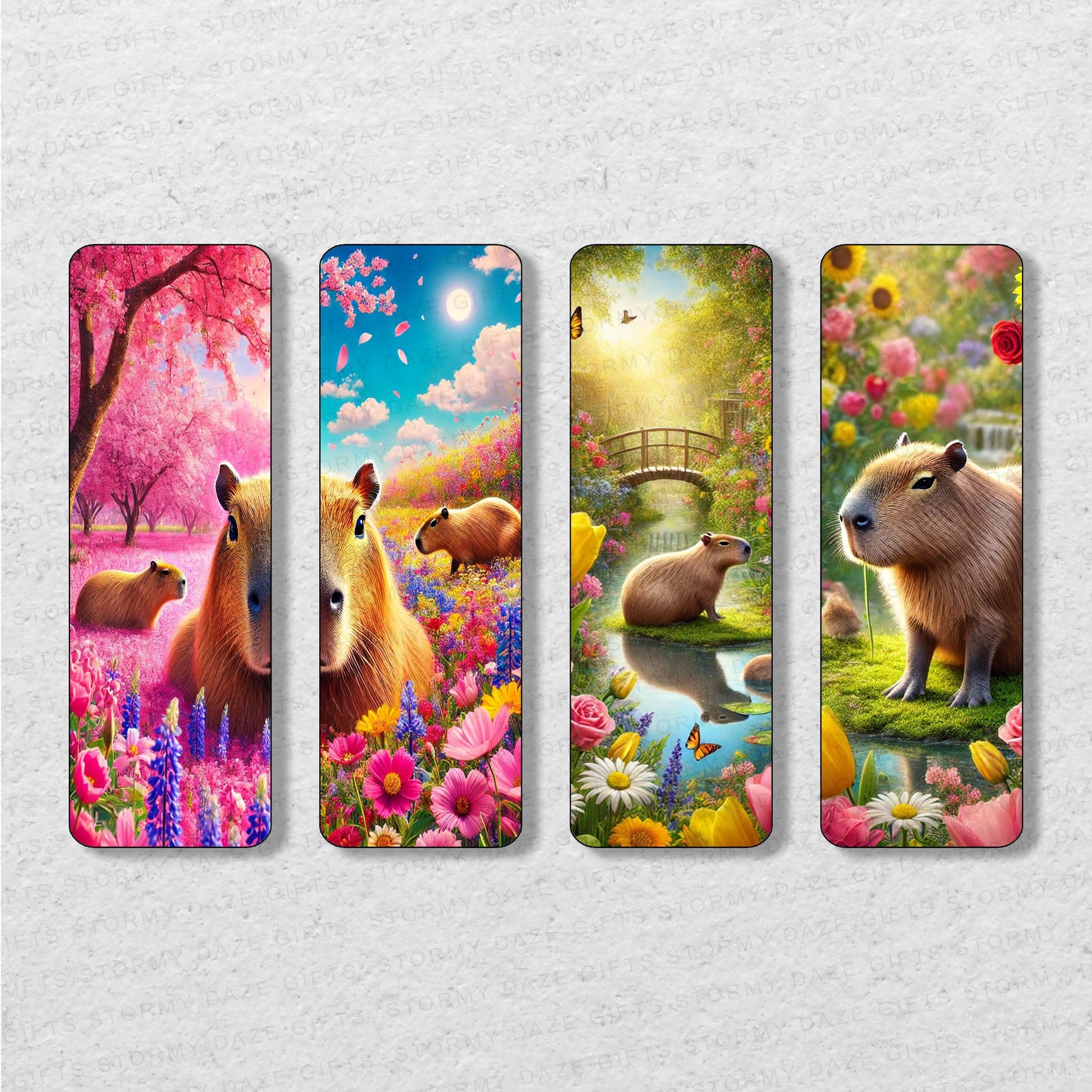 Vibrant Floral Capybaras Printable Bookmark Set | Printable Bookmarks ...
