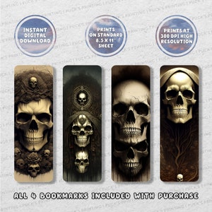 Horror Skull Printable Bookmark Set of 4 | Printable Bookmarks ...