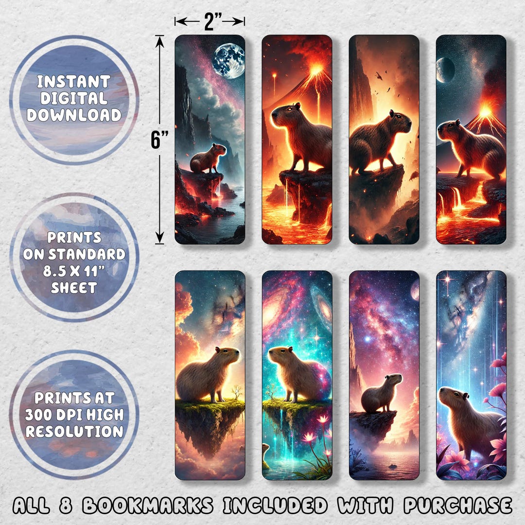 Fantasy Capybara Printable Bookmark Set | Printable Bookmarks | Instant ...