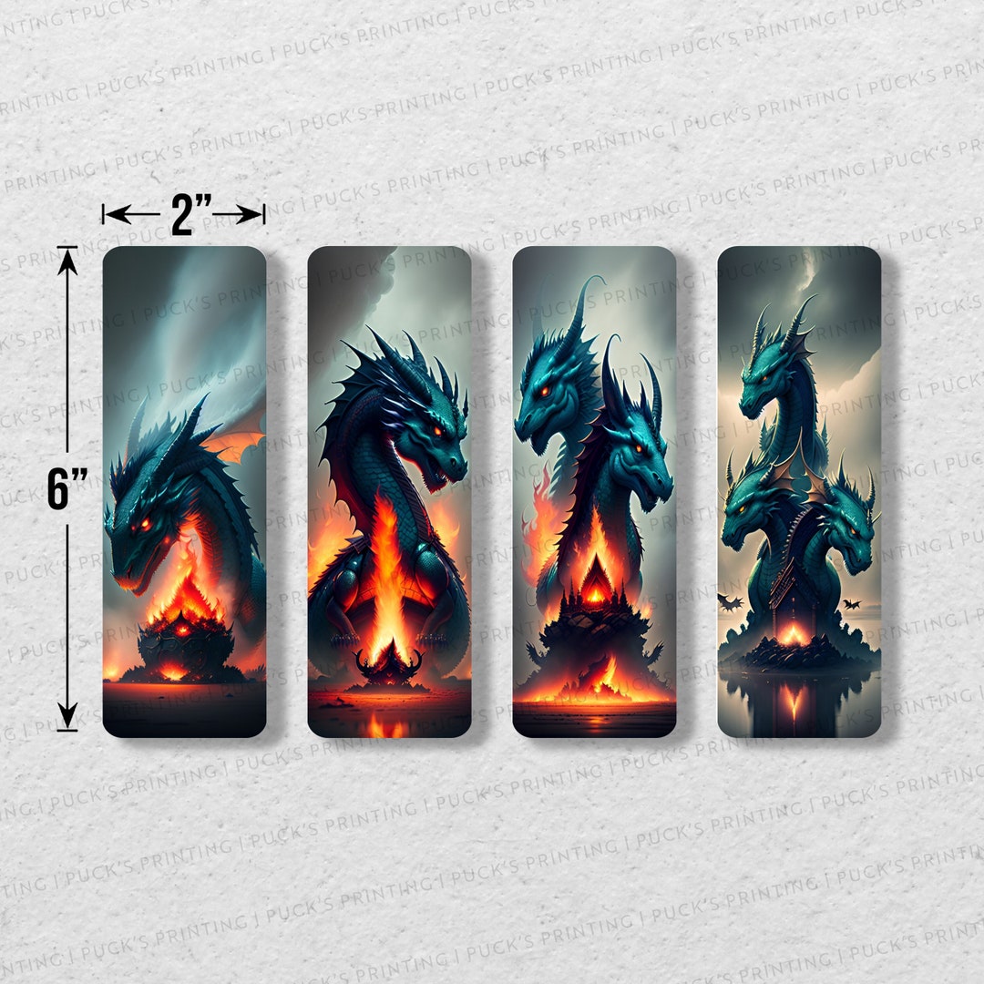 Fiery Doom Dragons Printable Bookmark Set of 4 | Printable Bookmarks ...