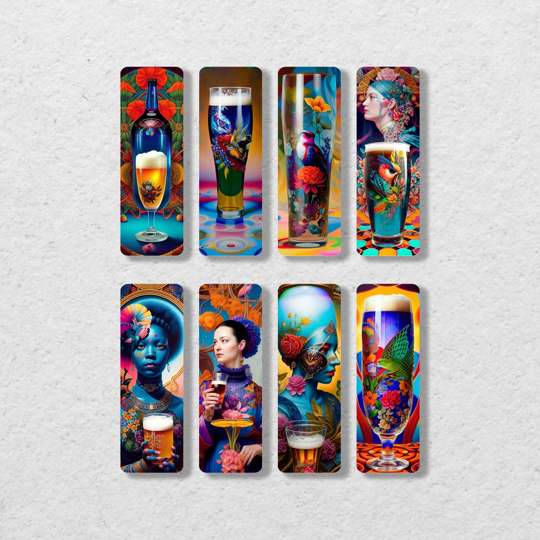Flora-style Art Beer Glasses Printable Bookmark Set Printable Bookmarks ...