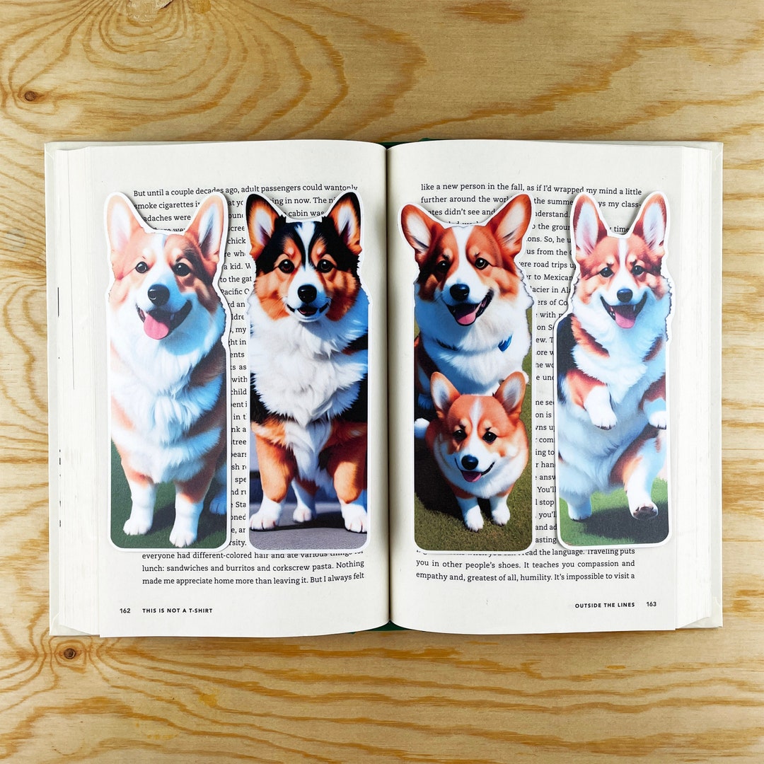Set of 4 Cute Corgi Bookmarks | Laminated Die Cut Bookmarks | Cute ...