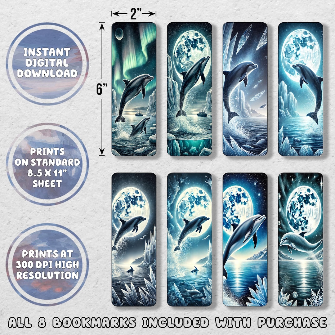 Fantasy Dolphins Printable Bookmark Set | Printable Bookmarks | Instant ...