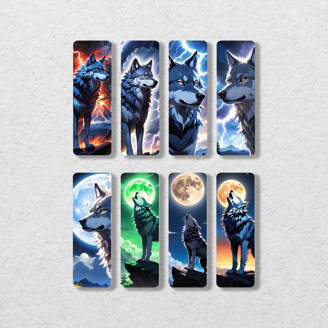 Anime-style Wolf Printable Bookmark Set | Printable Bookmarks | Instant ...
