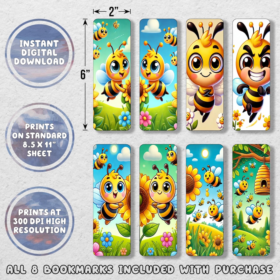 Kids Cartoon Bees Printable Bookmark Set | Printable Bookmarks ...