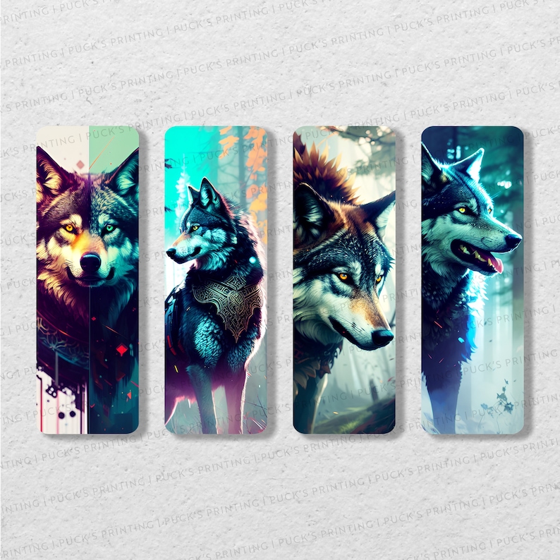 Vibrant Wolf Printable Bookmark Set Printable Bookmarks Instant Download Digital Download Set 1 ...