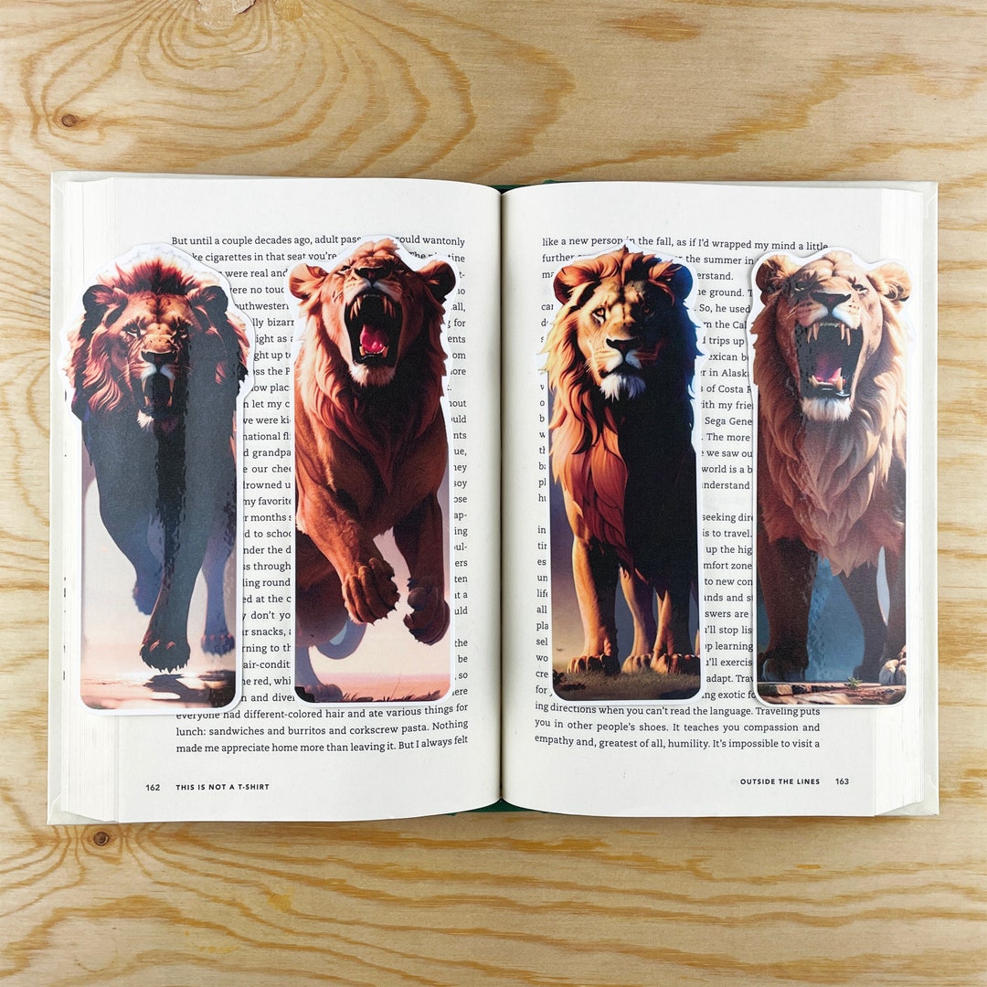 Set of 4 Majestic Lion Bookmarks | Laminated Die Cut Bookmarks | Animal ...