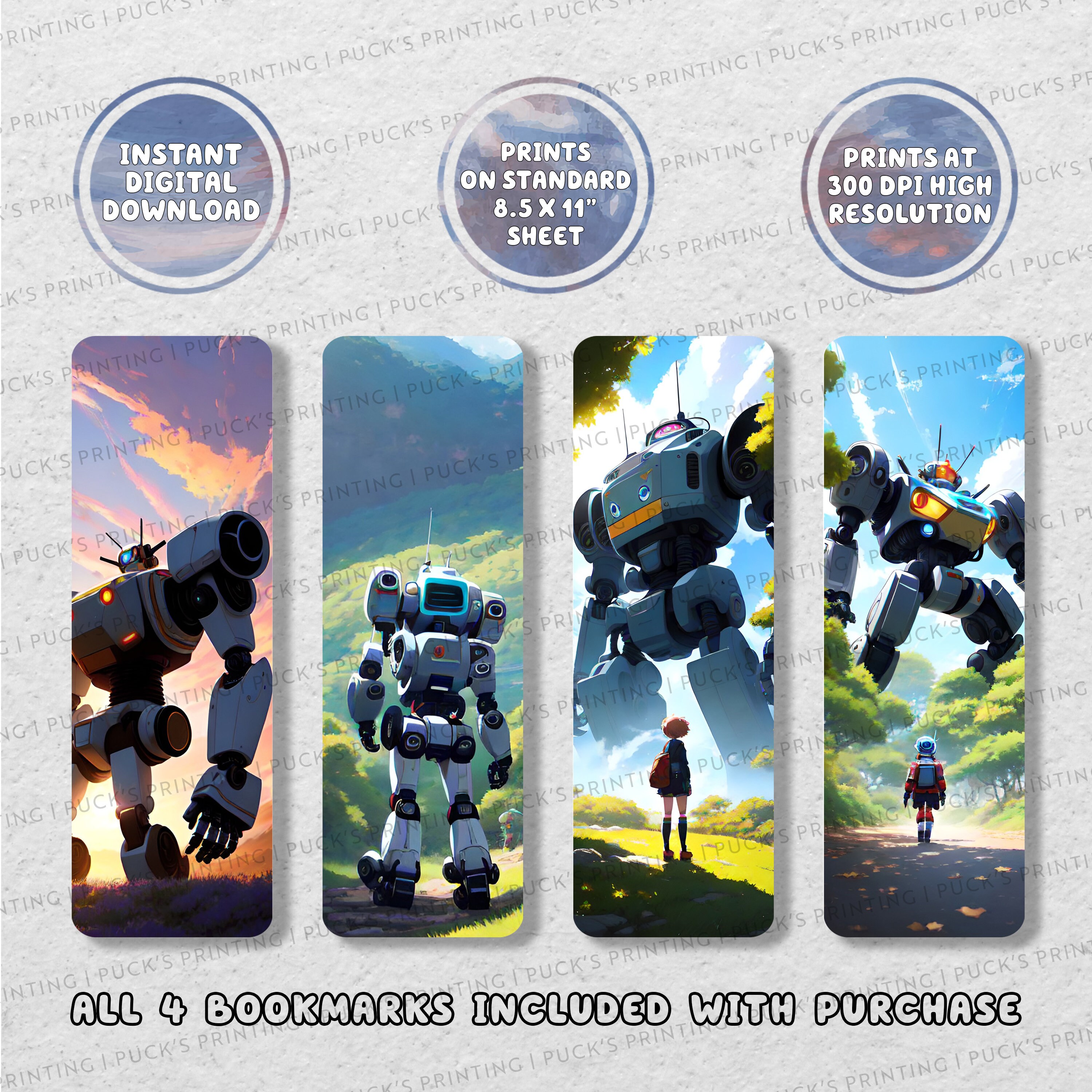 Bright Anime Robot Printable Bookmark Set of 4 | Instant Download ...