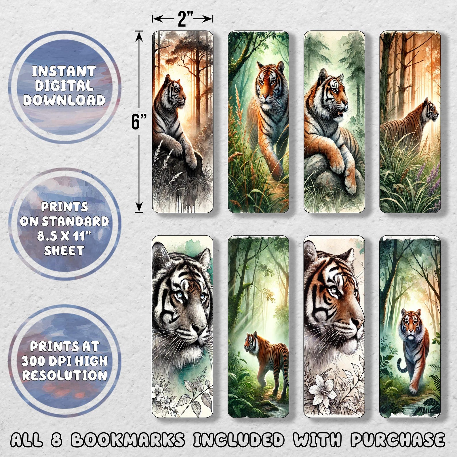 Watercolor Tigers Printable Bookmarks| Bookmark Designs| PNG ...