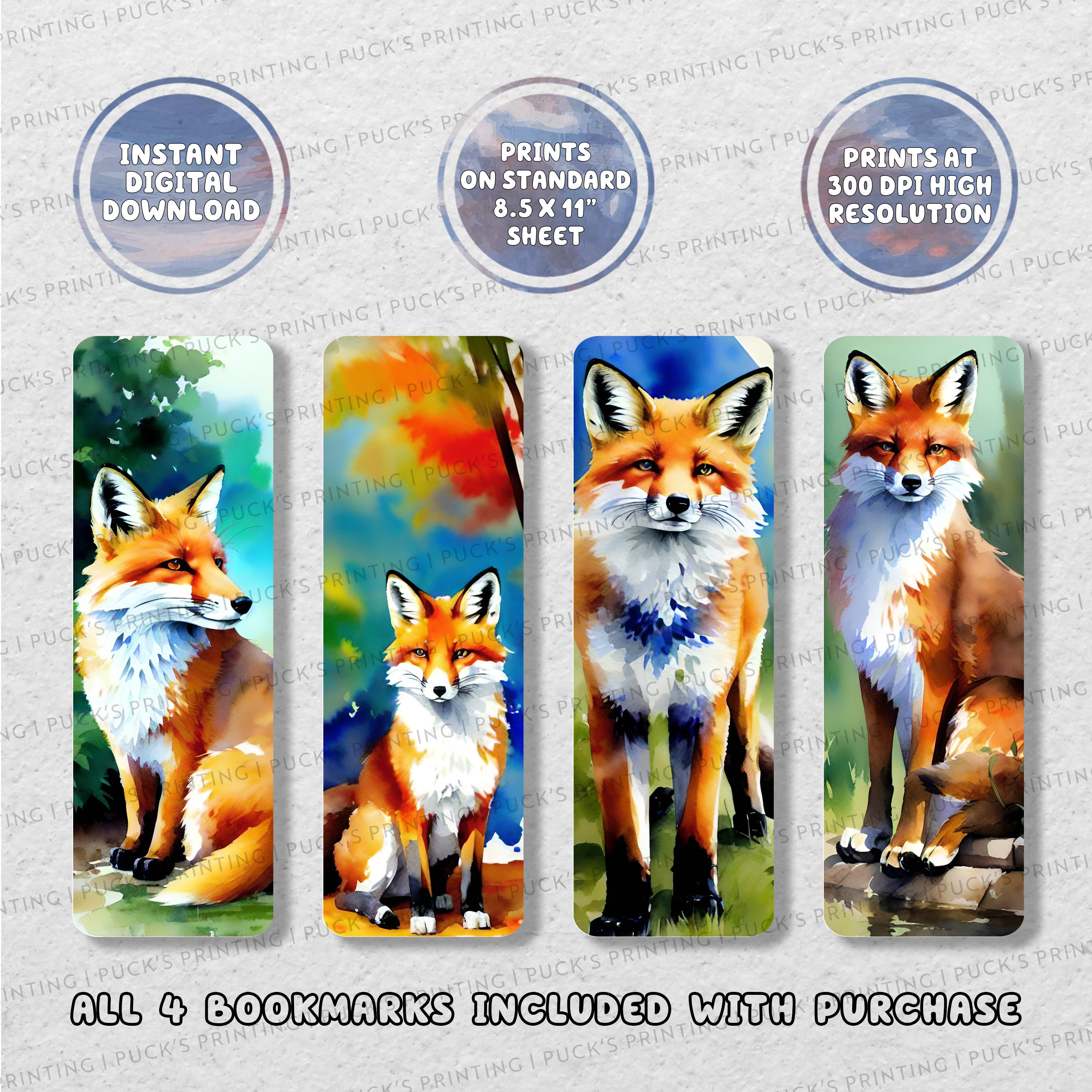 Watercolor Foxes Printable Bookmark Set of 4 Printable Bookmarks ...