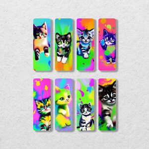 Neon Splatter Cute Cats Printable Bookmark Set | Printable Bookmarks ...