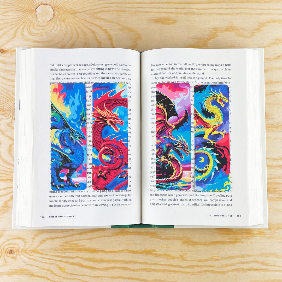 Set of 4 Comic Book Style Dragon Bookmarks Laminated Die Cut Bookmarks ...