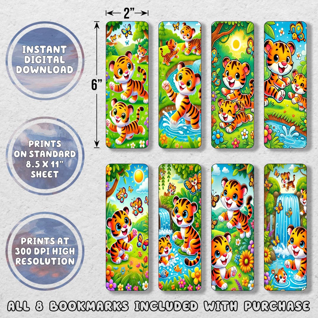 Kids Cartoon Tigers Printable Bookmark Set | Printable Bookmarks ...