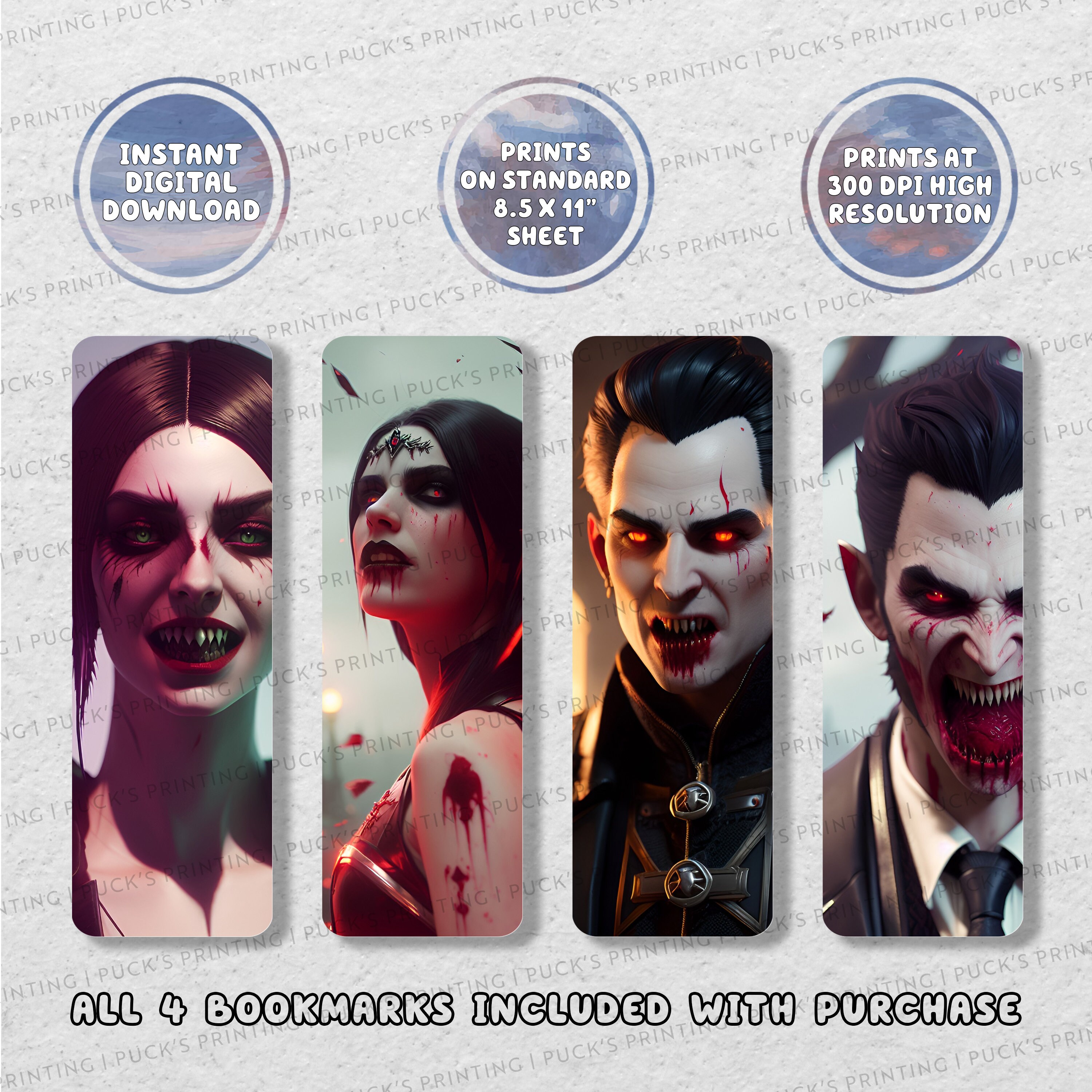 Vampire Printable Bookmark Set of 4 Printable Bookmarks Instant ...