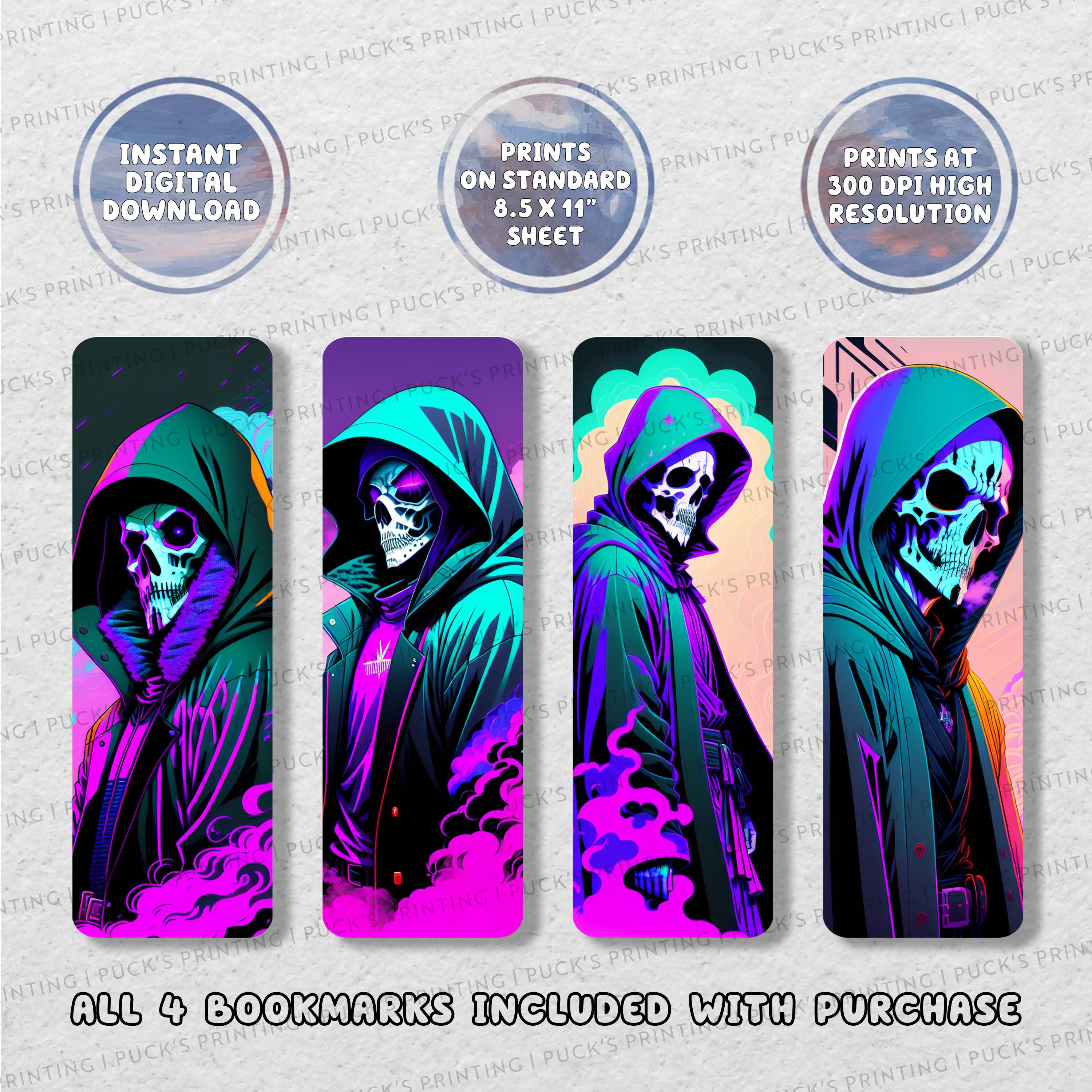 Comic Book Style Grim Reaper Printable Bookmark Set of 4 Printable ...