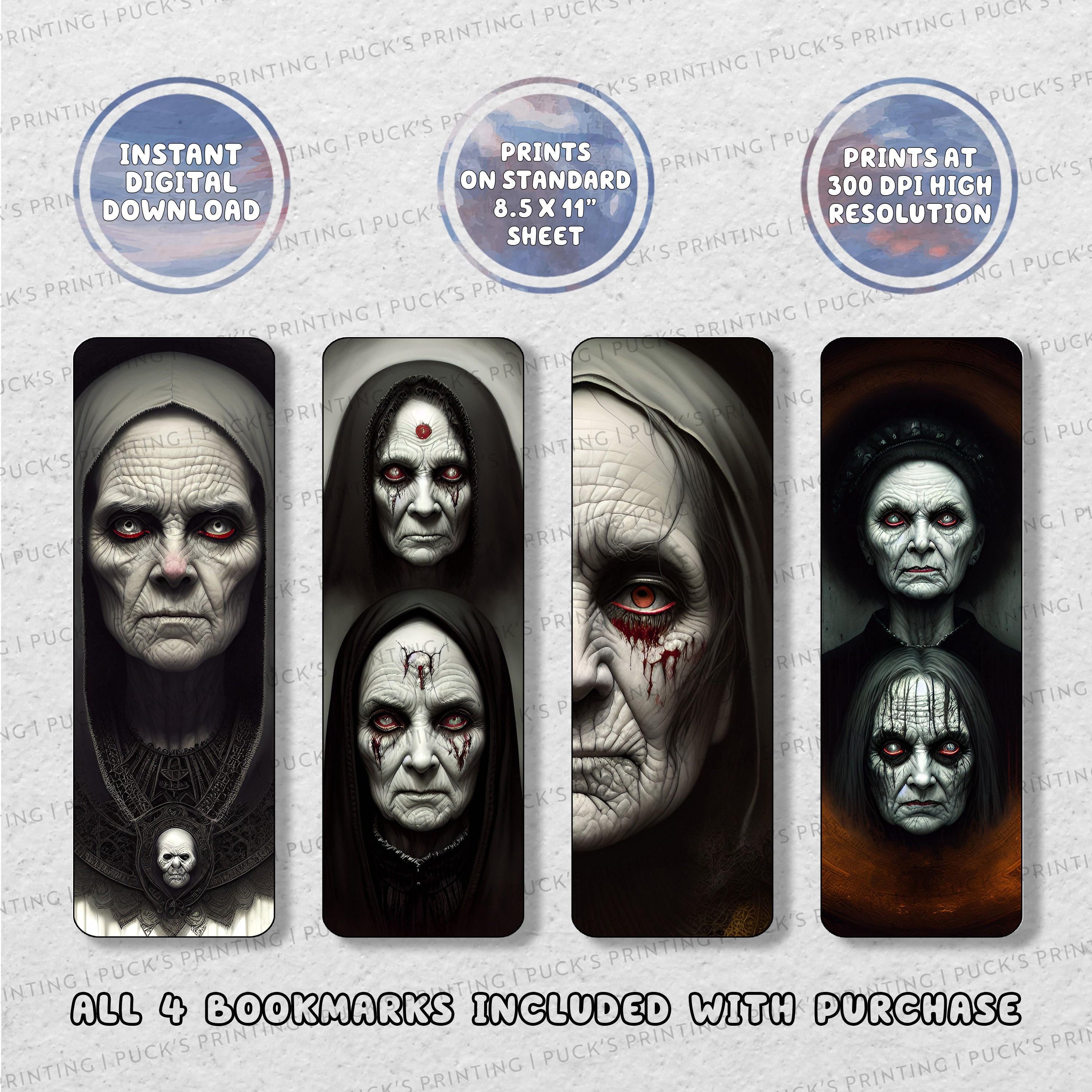 Creepy Nuns Printable Bookmark Set of 4 Printable Bookmarks Instant ...