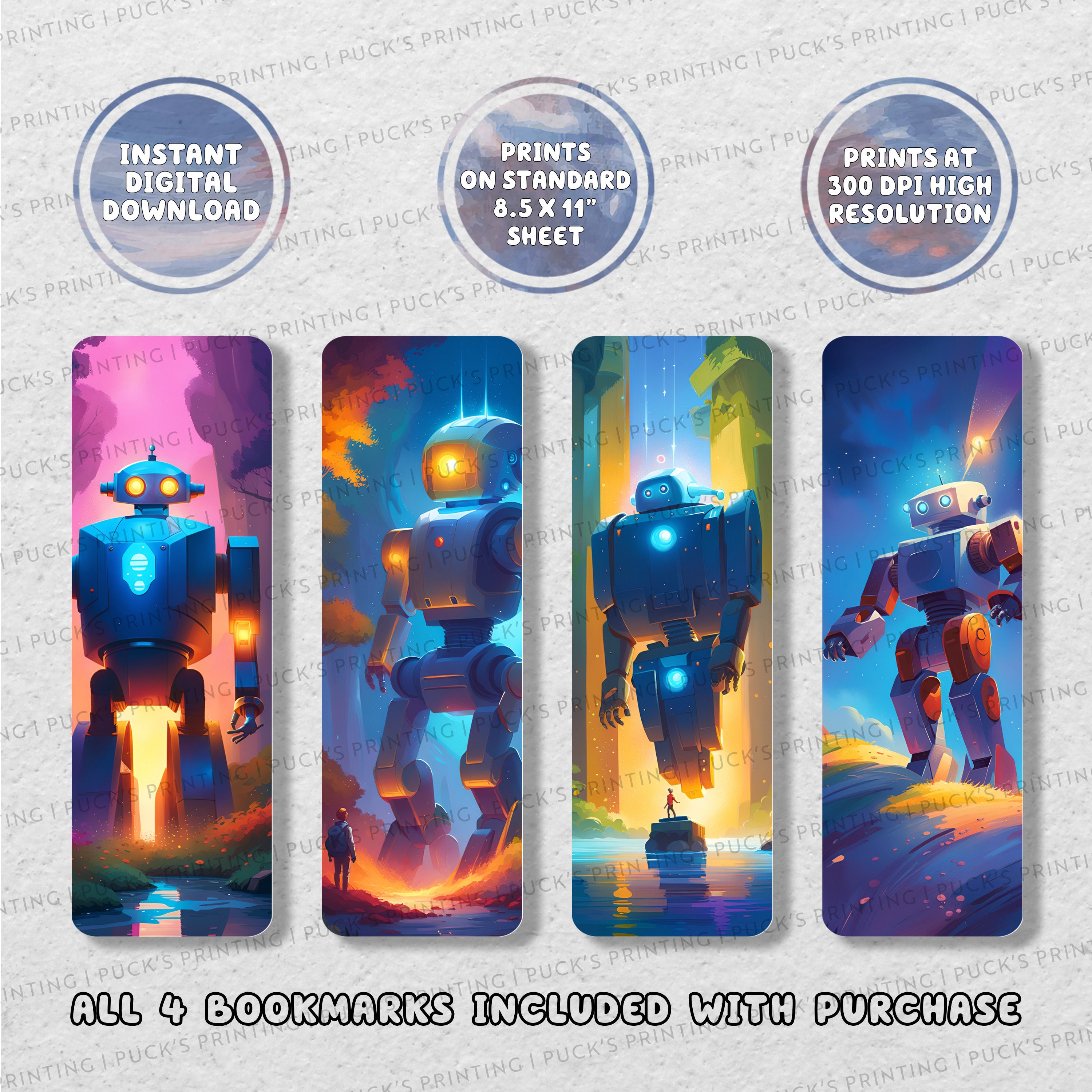 Anime Robot Printable Bookmark Set of 4 | Instant Download | Digital ...