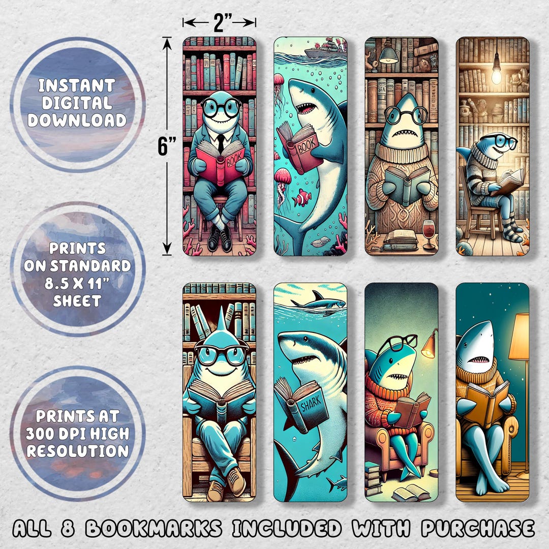 Sharks Reading Books Printable Bookmark Set | Printable Bookish ...