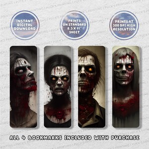 Scary Zombie Portraits Printable Bookmark Set of 4 | Printable ...