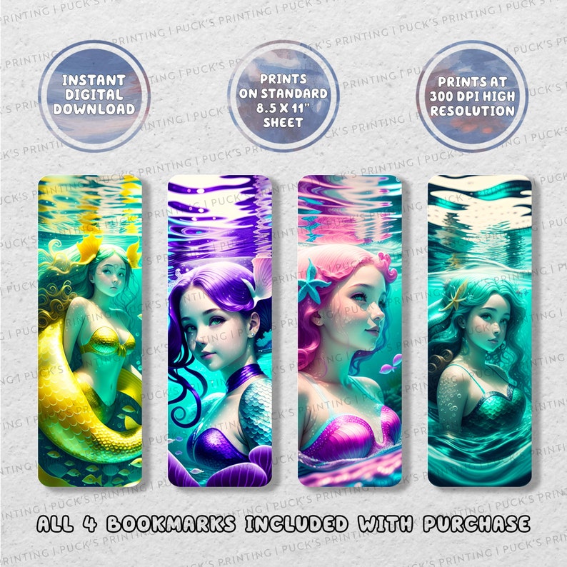 Gorgeous Mermaids Printable Bookmark Set of 4 Printable - Etsy