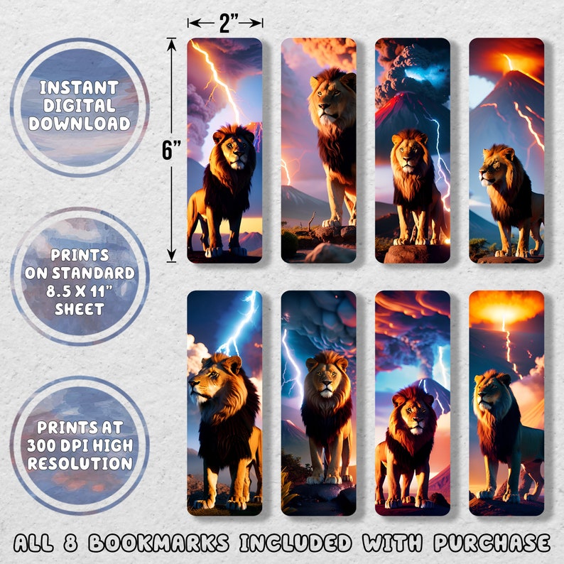 Lions & Volcanoes Printable Bookmark Set Butterfly Bookmark Instant ...