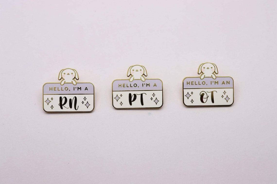 Cute Bunny Enamel Pin for RN, PT, OT - Pin for Nurse, Physical ...