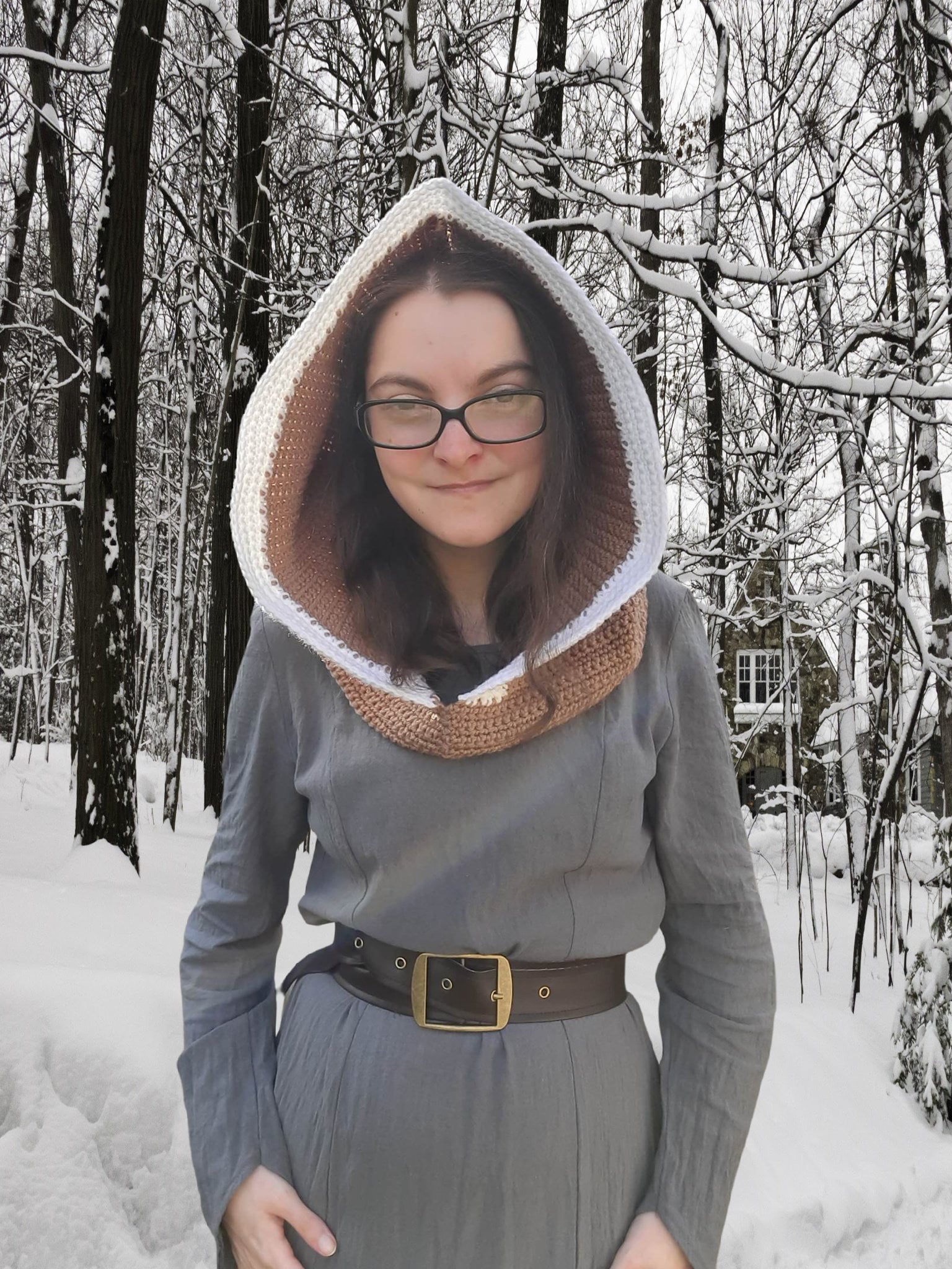 Handwoven Brown and White Nordic Front Closed Hood / Crochet Nordic ...