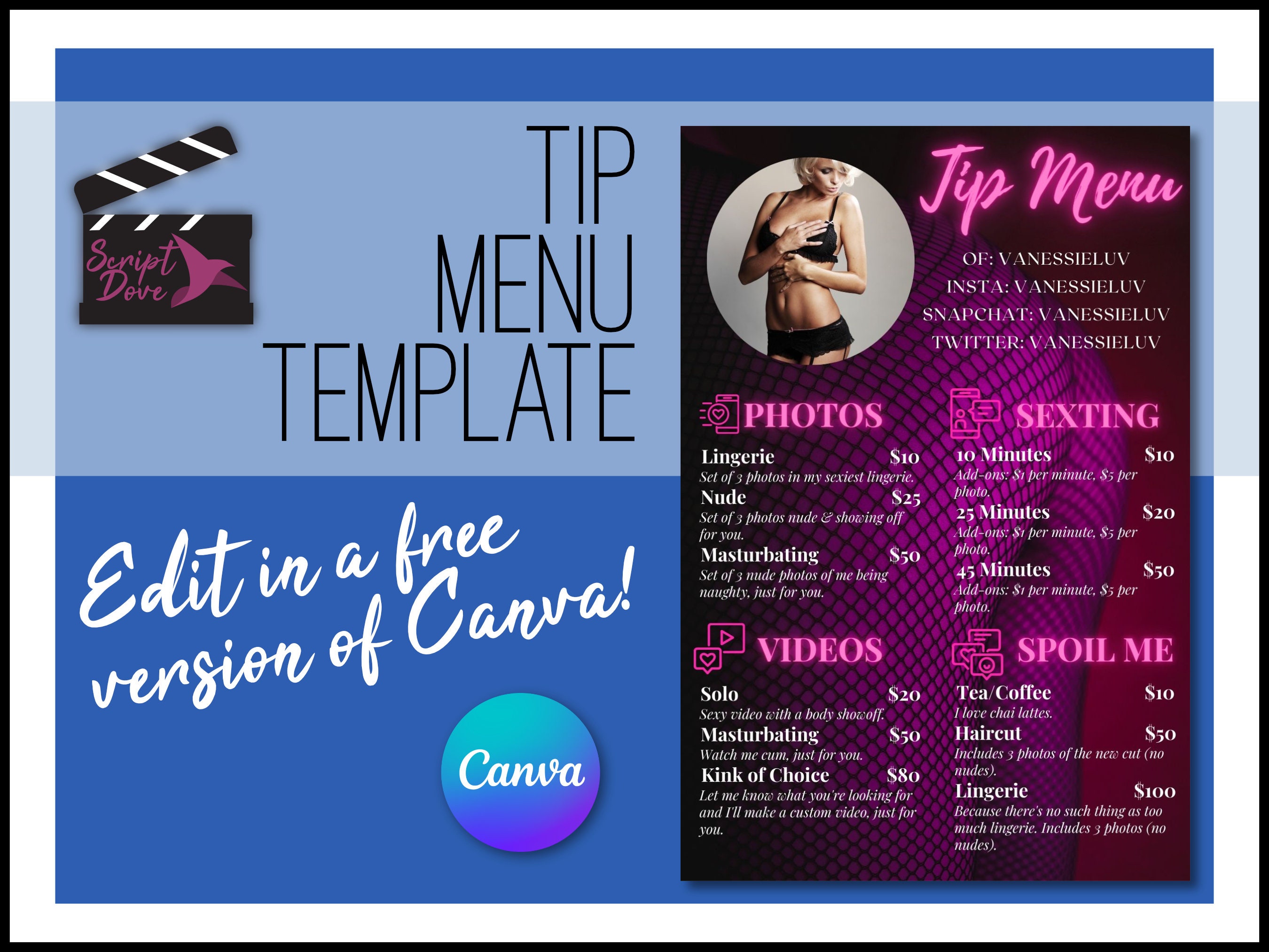Onlyfans Tip Menu Tip Menu Canva Template Editable Tip - Etsy Australia
